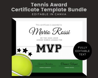Tennis Award Certificate Editable Canva Template Printable - Etsy