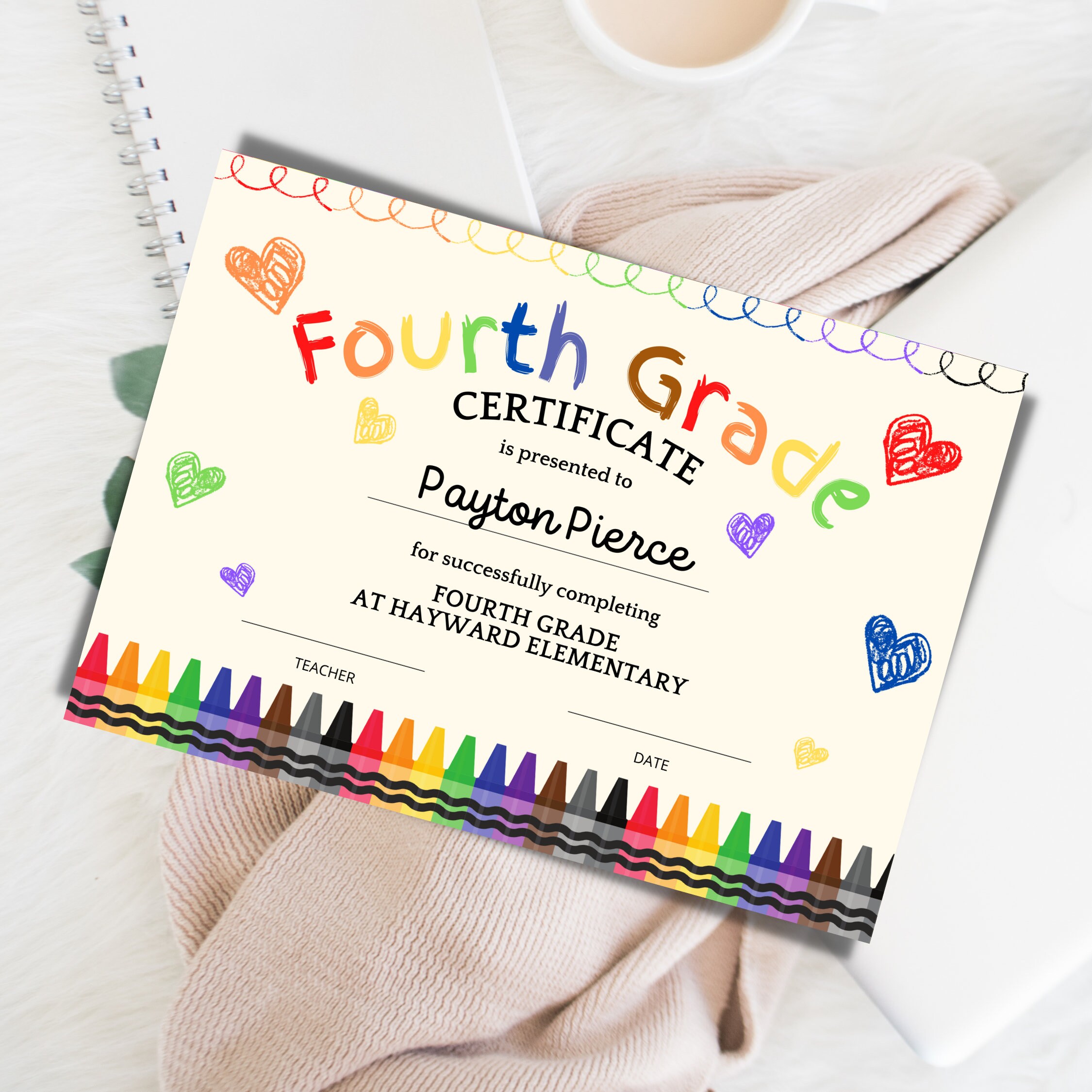 4th Grade Award Certificate Template, Editable Classroom Graduation ...