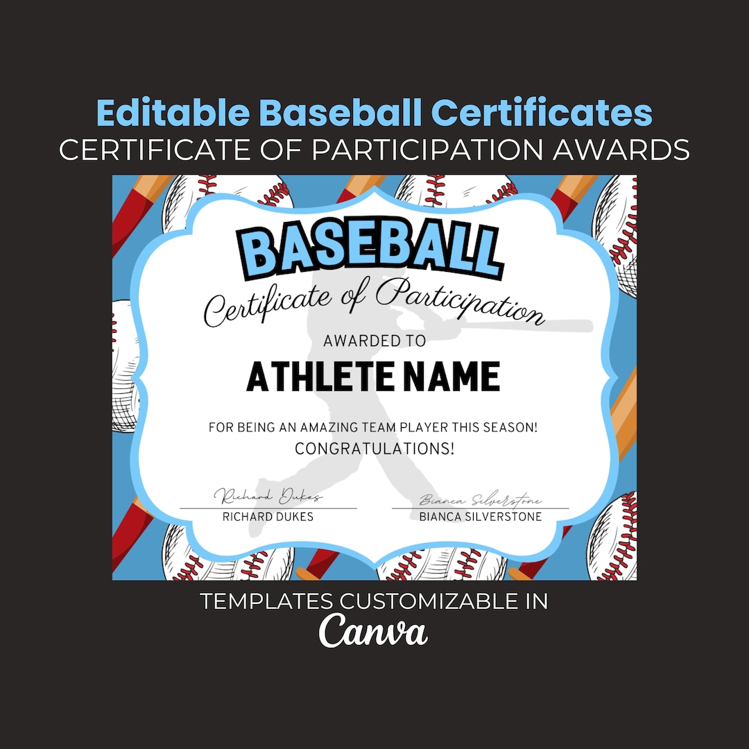Baseball Awards Printable, Baseball Team Certificate Bundle, Editable ...
