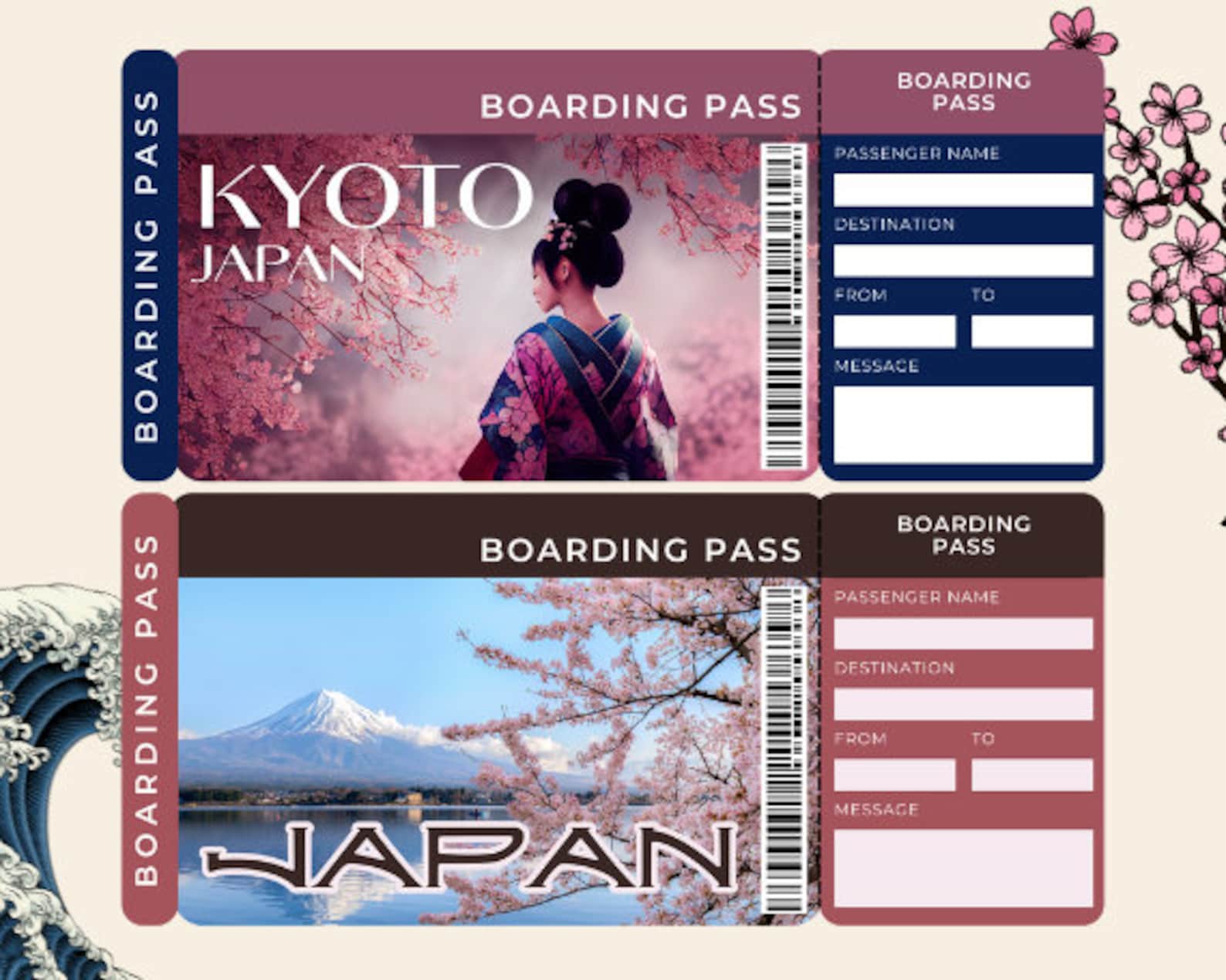 Japan Surprise Boarding Pass, Printable Kyoto Ticket Canva Template ...
