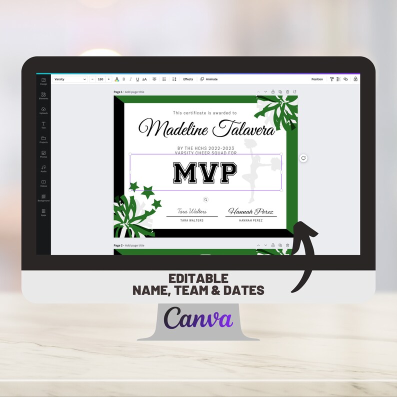 Editable Cheerleading Certificate Cheer Squad Awards - Etsy