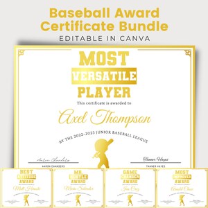 Editable Baseball Awards Printable, Baseball Team Certificate Bundle ...