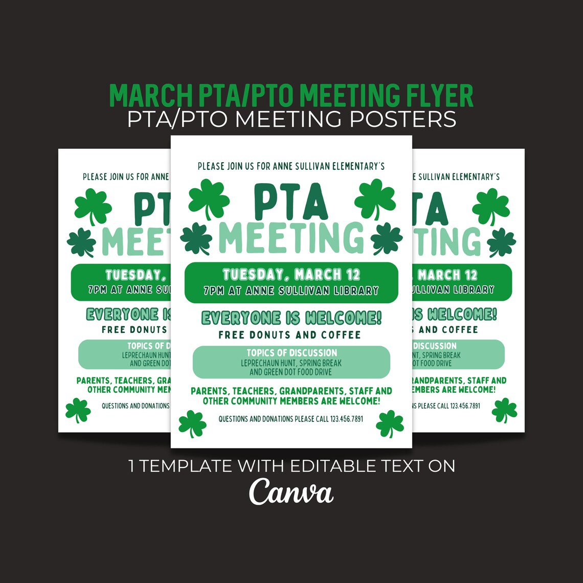 Editable March PTA PTO Meetings Flyer Canva Template Printable - Etsy