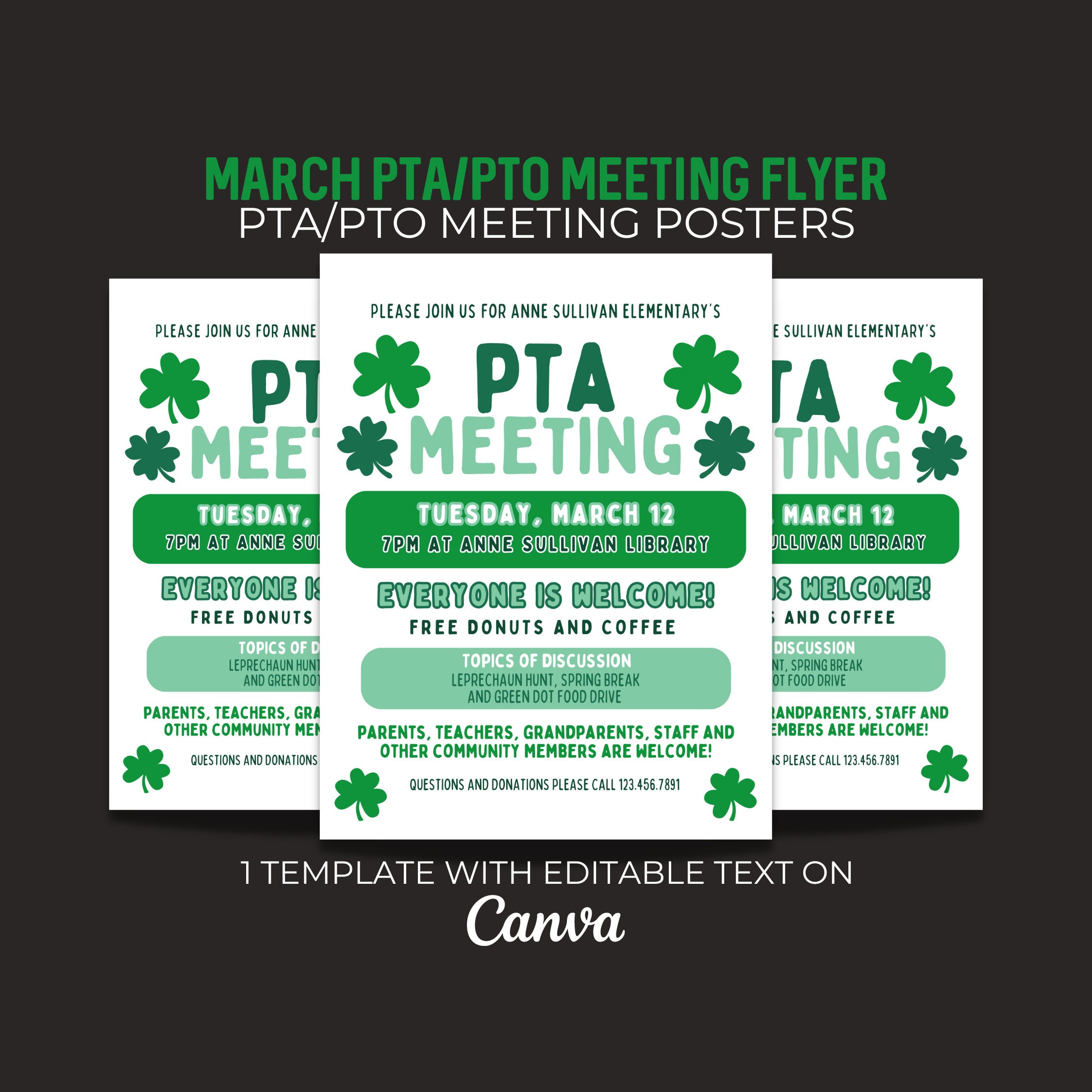 Editable March PTA PTO Meetings Flyer Canva Template Printable - Etsy