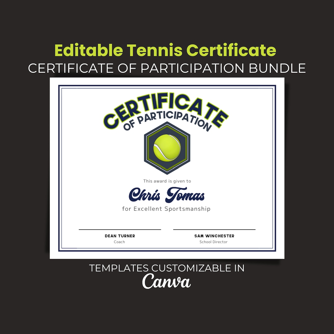 Tennis Awards, Tennis Award Certificate Template, Printable Ceremony ...
