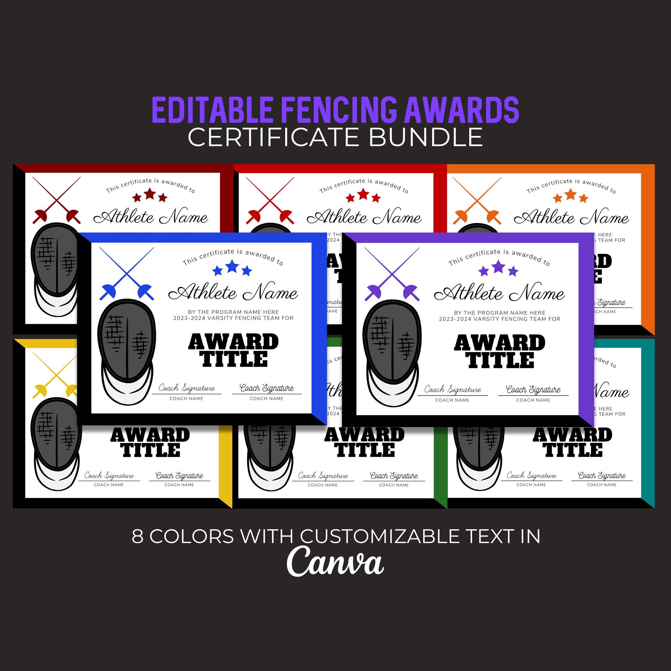 Editable Fencing Team Certificate Fencing Awards Printable - Etsy