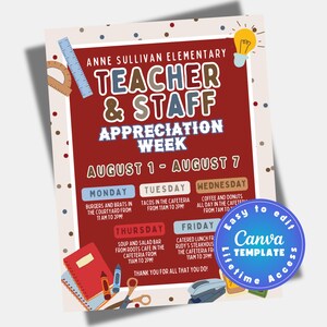 Editable Teacher Appreciation Week Itinerary Flyer Printable Event ...