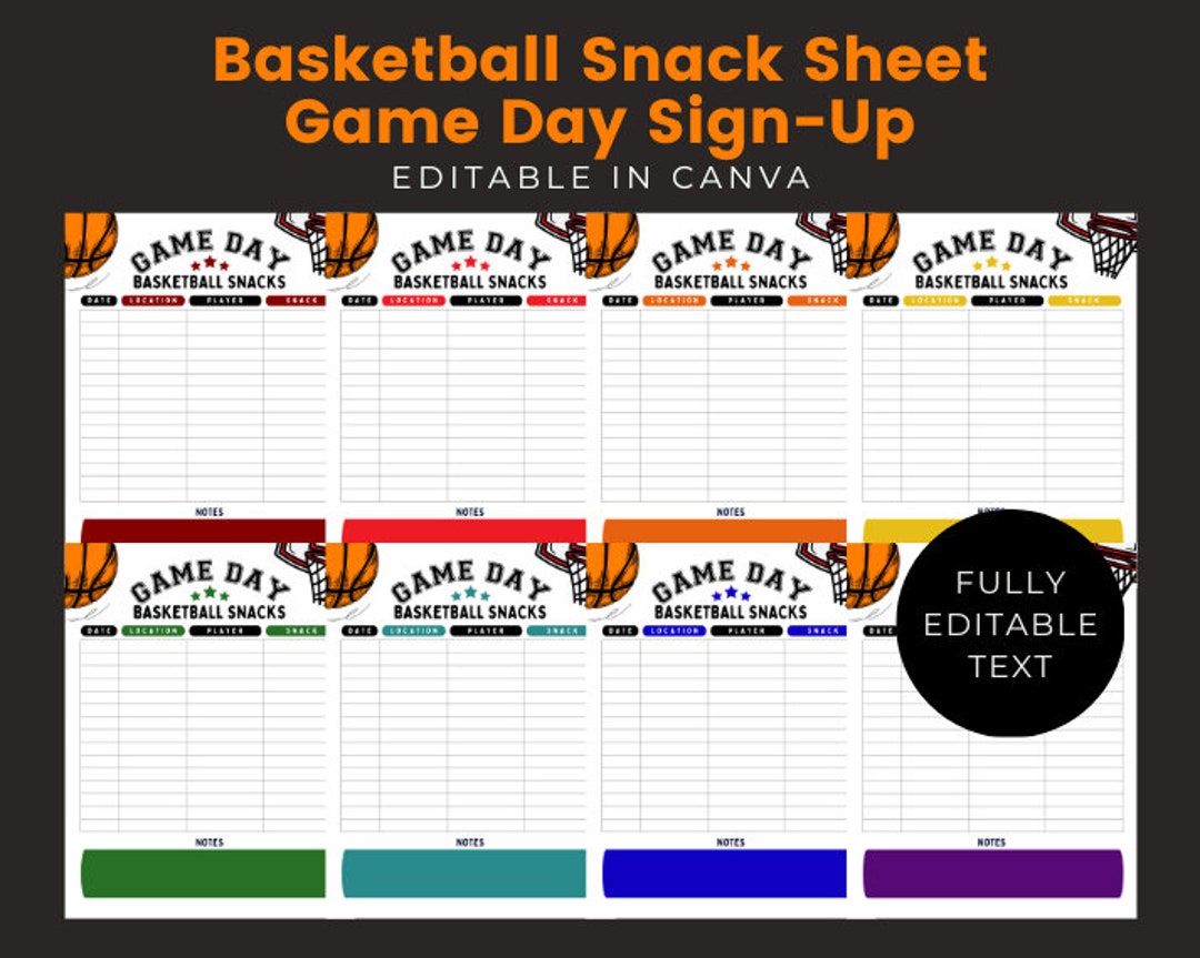Editable Basketball Snack Sign up Sheet, Game Day Schedule Canva ...