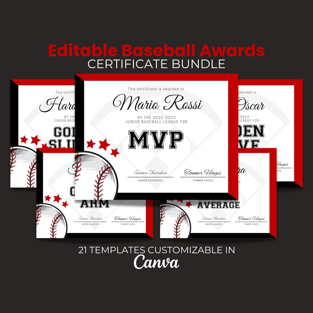 Editable Baseball Awards Printable, Baseball Team Certificate Bundle ...
