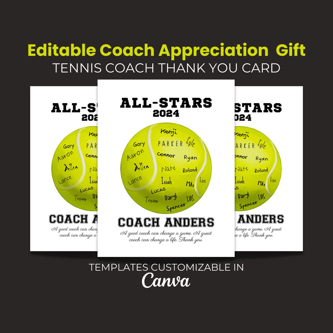 Editable Coach Appreciation Gift, Tennis Coach Thank You Card, Tennis ...