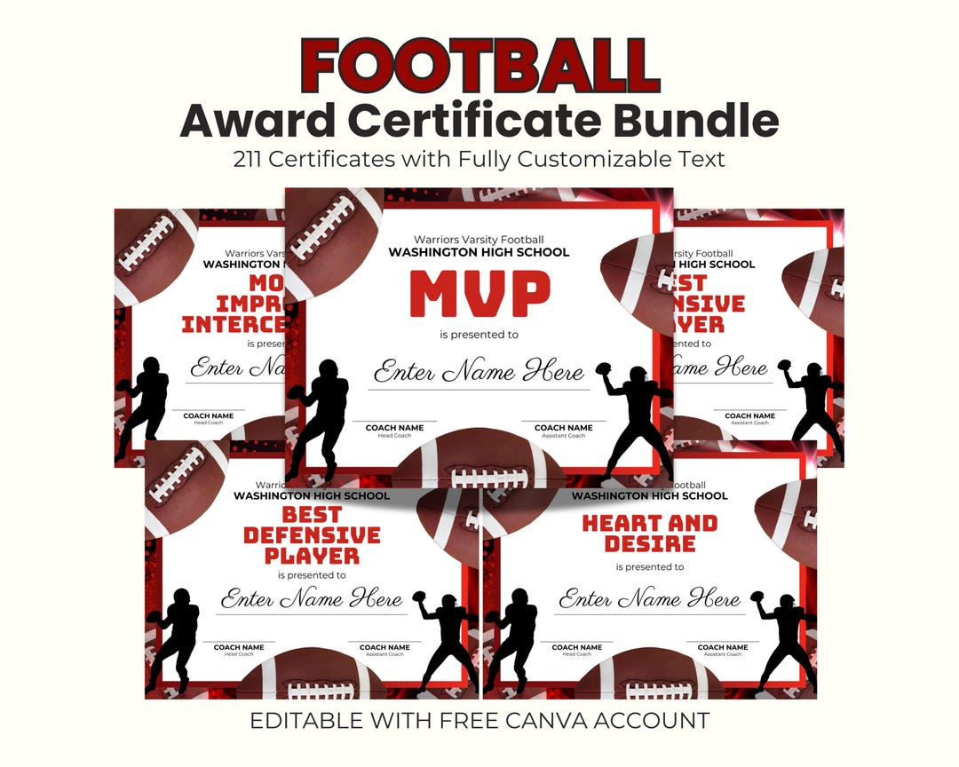 Editable Football Award Certificate, Football Award Ceremony ...