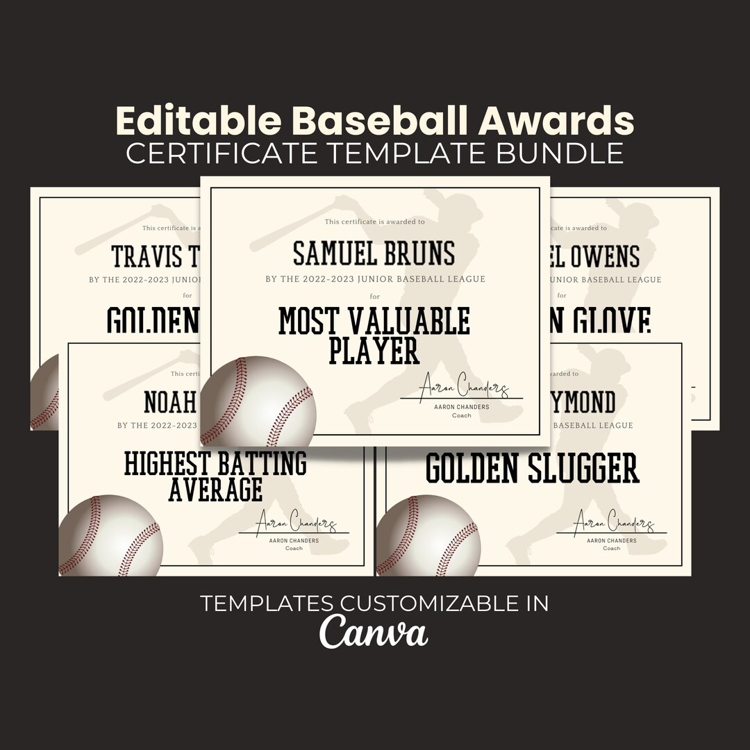 Baseball Awards Printable, Baseball Team Certificate Bundle, Editable ...