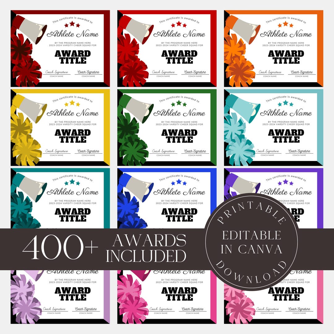 Personalized Cheer Awards | Cheerleading Certificate Template ...