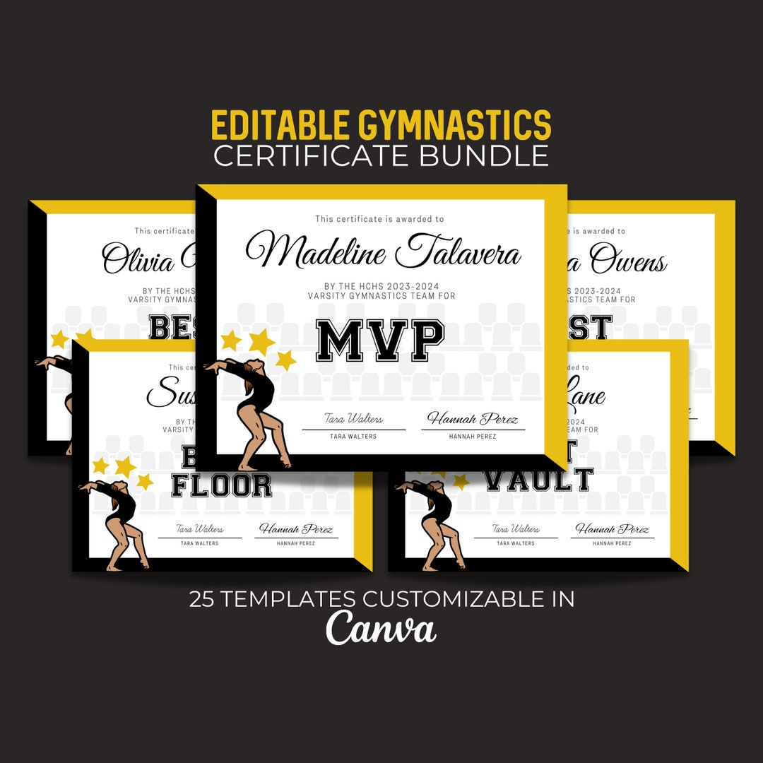 Editable Gymnastics Certificate Bundle, Printable Gymnast Award ...