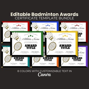 Editable Badminton Certificate Bundle, Badminton Award, Team Party Printable, Badminton ...