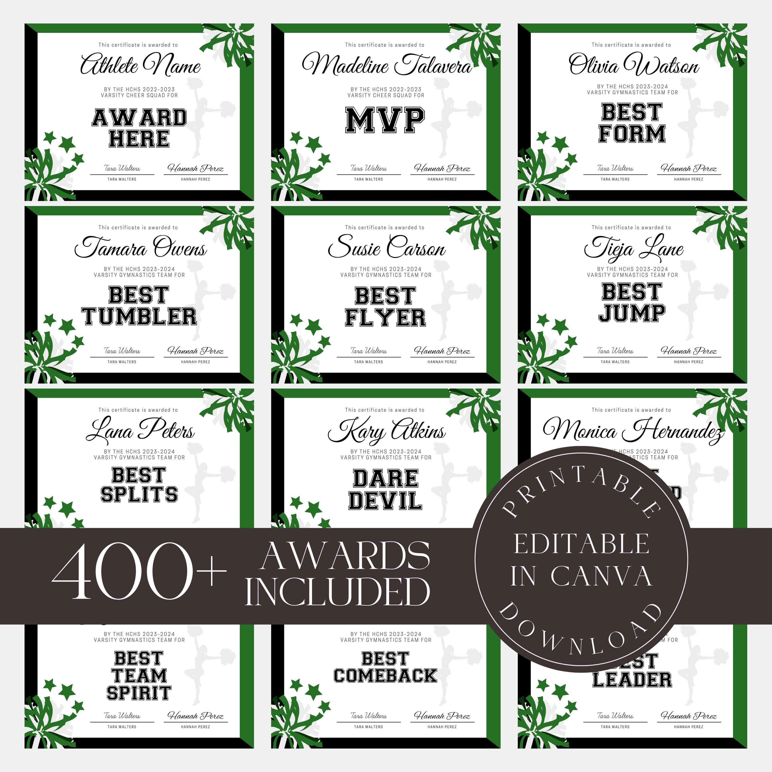 Editable Cheerleading Awards Template, Custom Cheer Award Certificates ...
