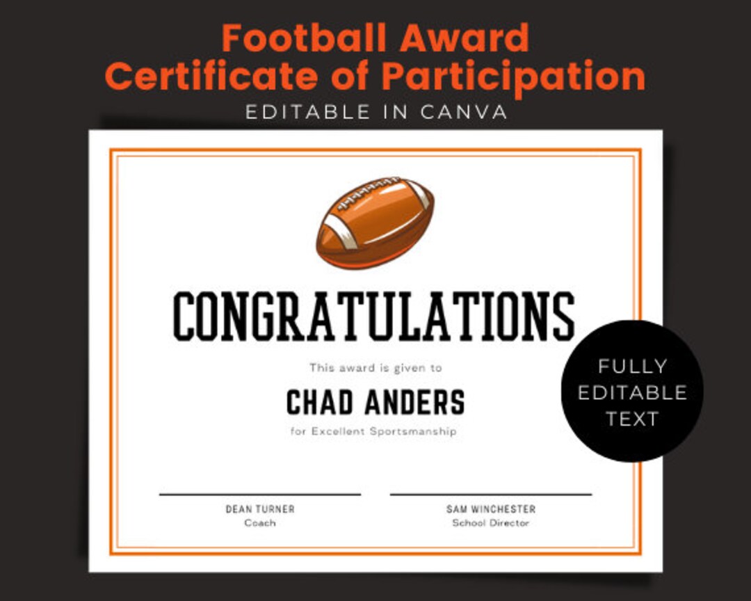 End of Season Football Awards, Editable Football Award Certificate ...