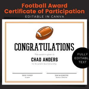 End of Season Football Awards, Editable Football Award Certificate ...