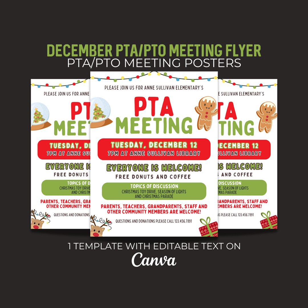 Editable December PTA PTO Meetings Flyer Canva Template Printable ... Editable December PTA PTO Meetings Flyer Canva Template Printable ...