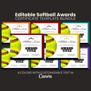 Editable Softball Awards Printable, Softball Team Certificate Bundle ...