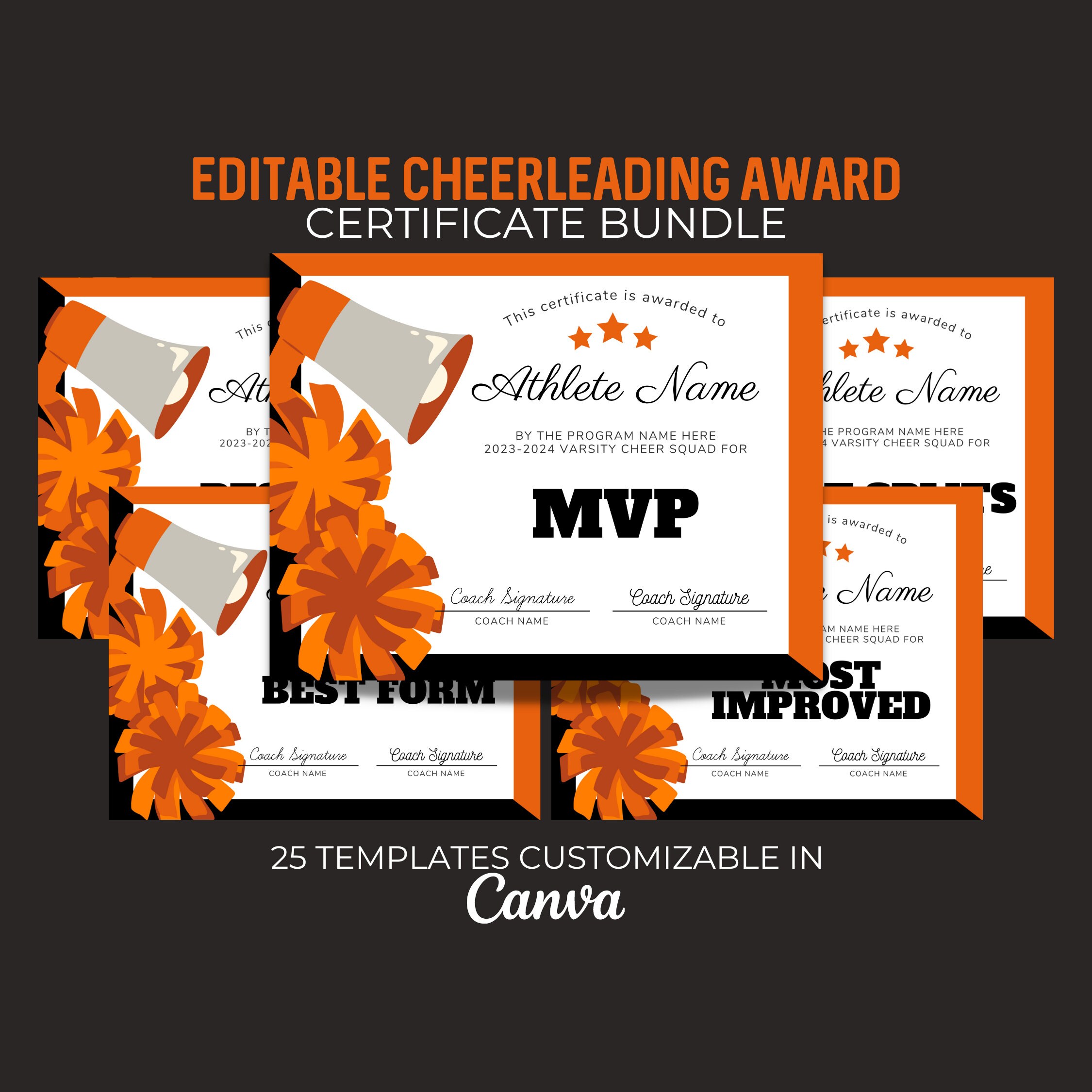 Editable Cheerleading Certificate Cheer Squad Awards - Etsy