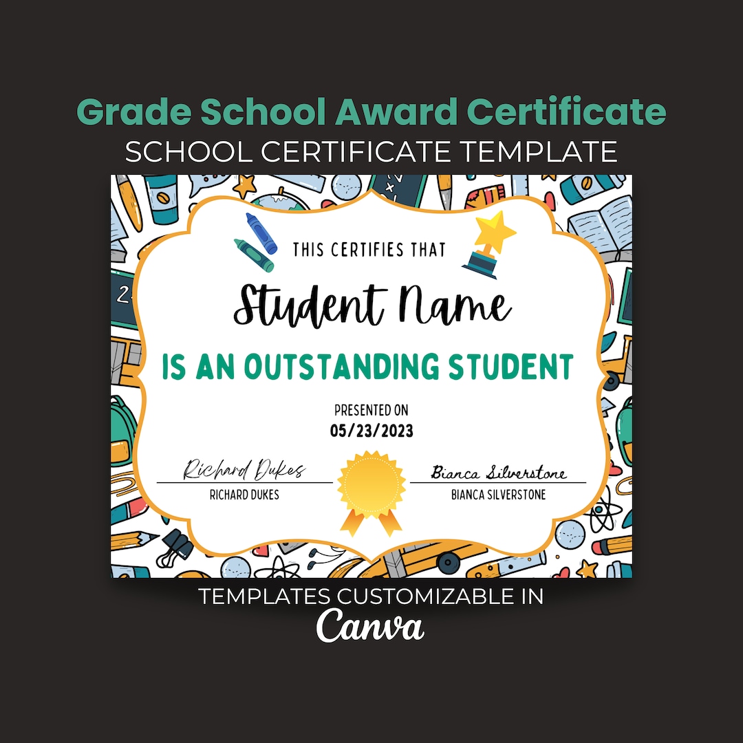 Editable School Certificate Outstanding Student, Elementary Classroom ...