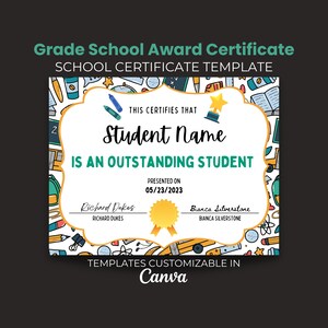 Editable School Certificate Outstanding Student, Elementary Classroom ...