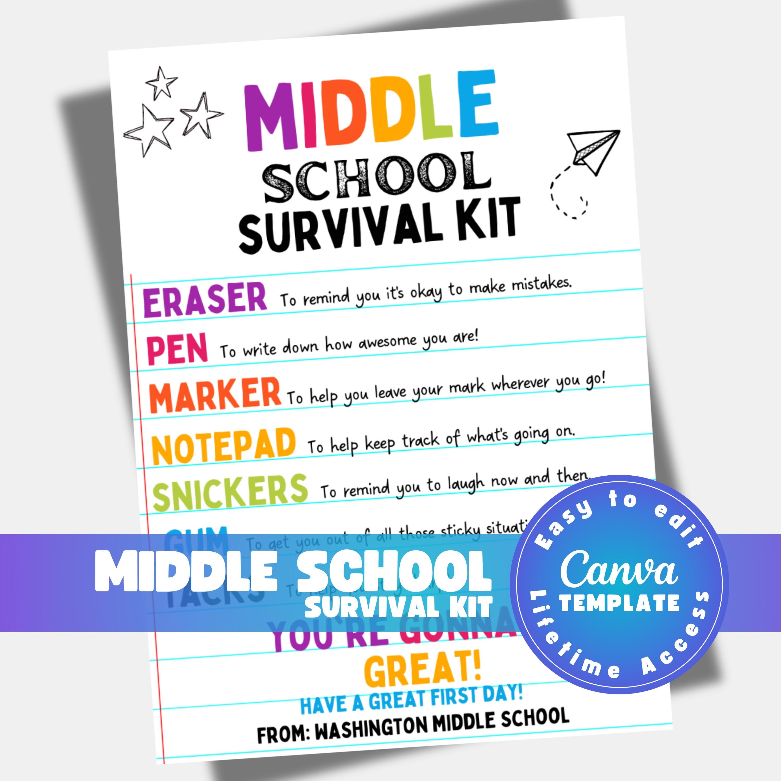 Editable Middle School Survival Kit Template, School Survival Printable ...
