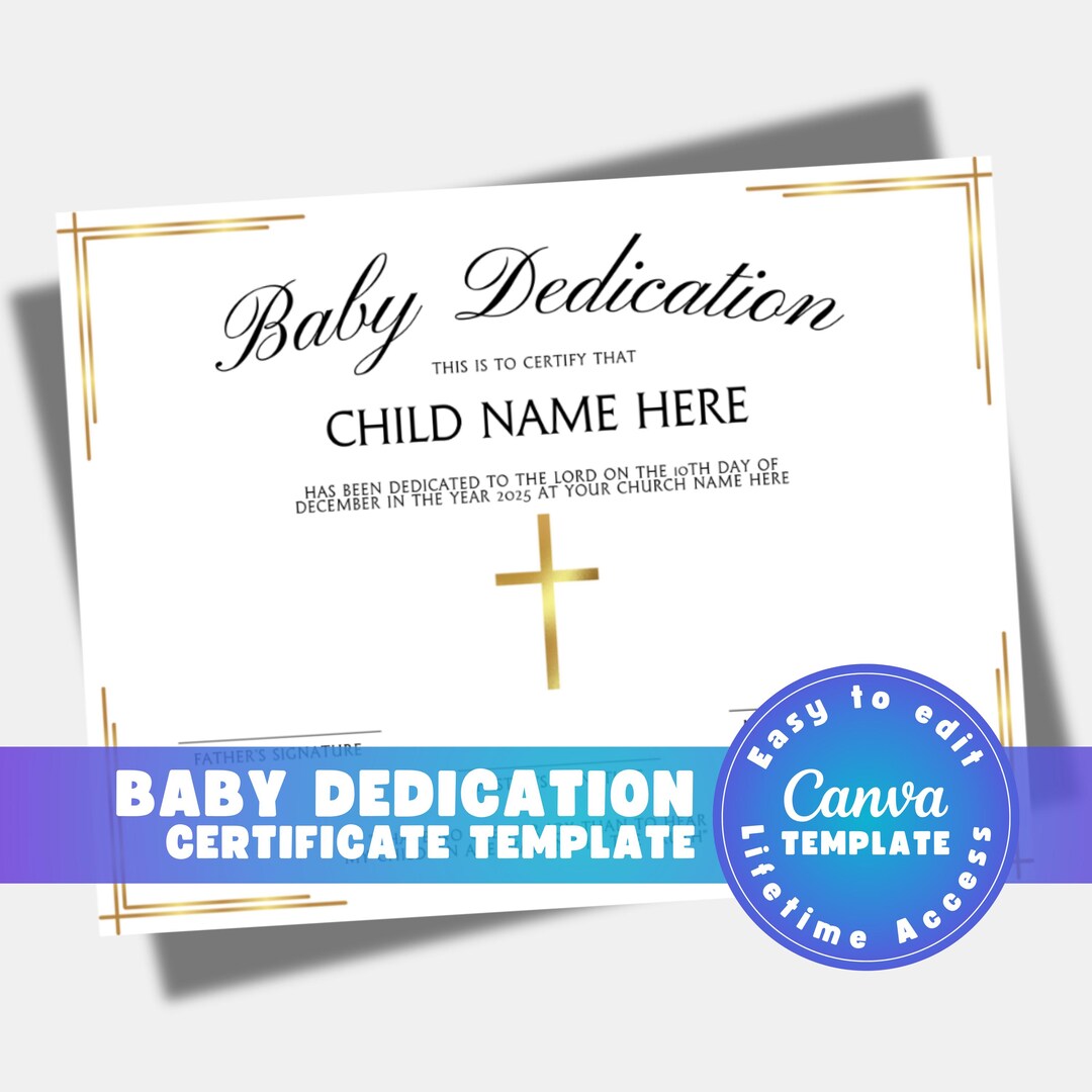 Editable Baby Dedication Certificate Template (canva) - Etsy