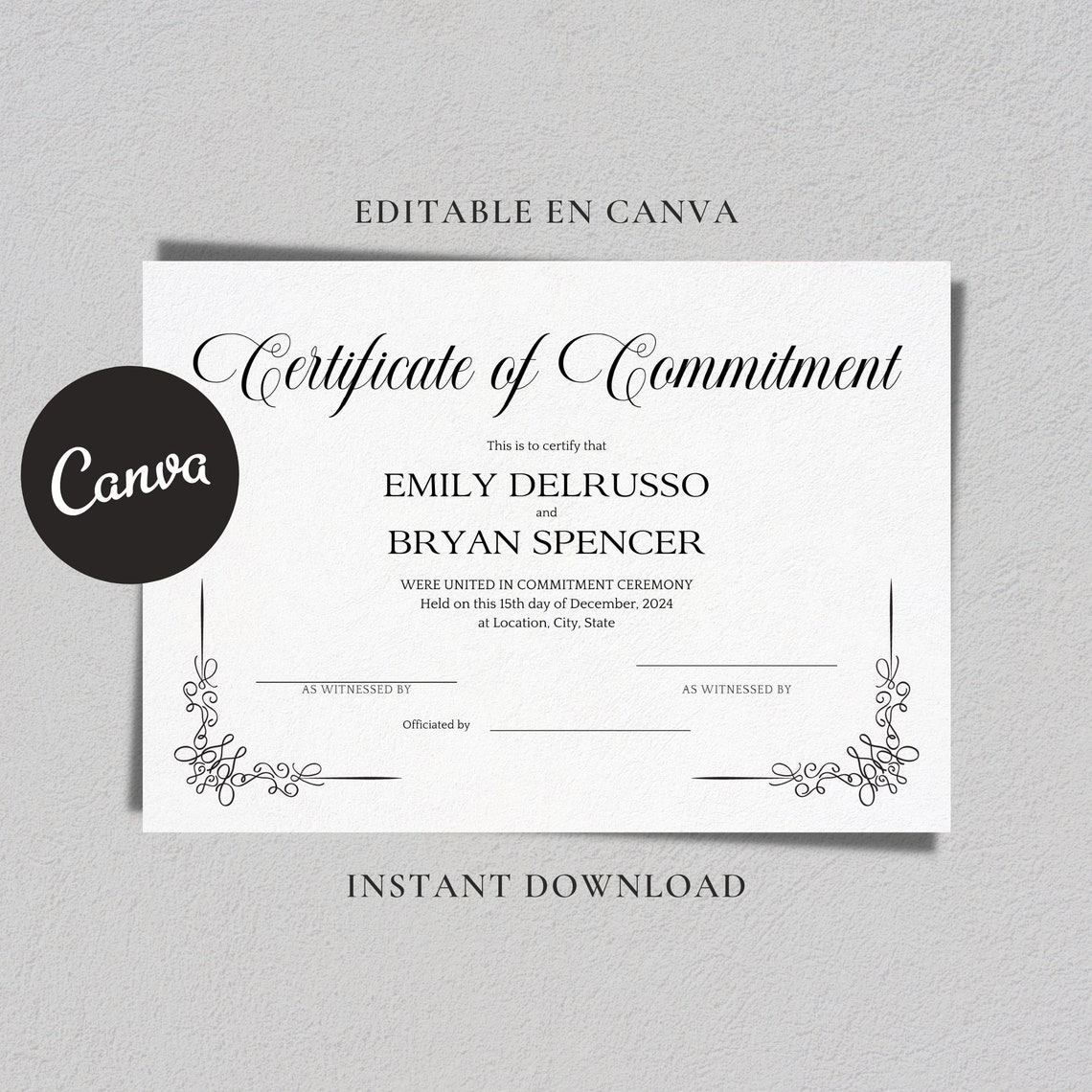 Printable Commitment Certificate Template Certificate of - Etsy