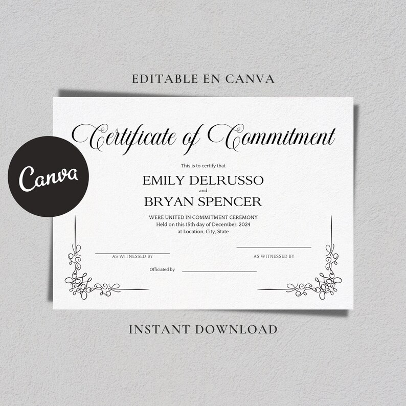 Printable Commitment Certificate Template Certificate of - Etsy