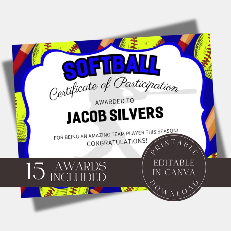 Softball Awards Bundle, Editable Softball Certificate Canva Template ...