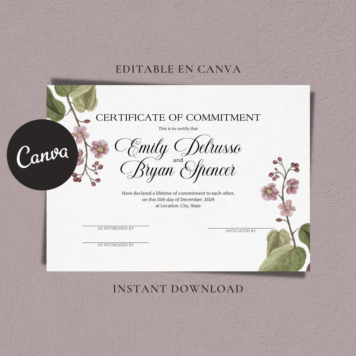 Printable Commitment Certificate Template Certificate of - Etsy
