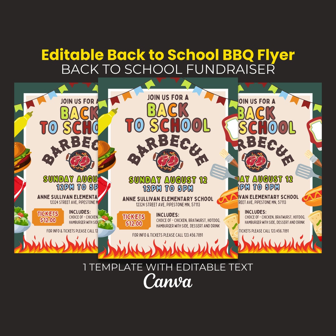 Editable Back to School Barbecue Flyer, Printable Back to School BBQ ...