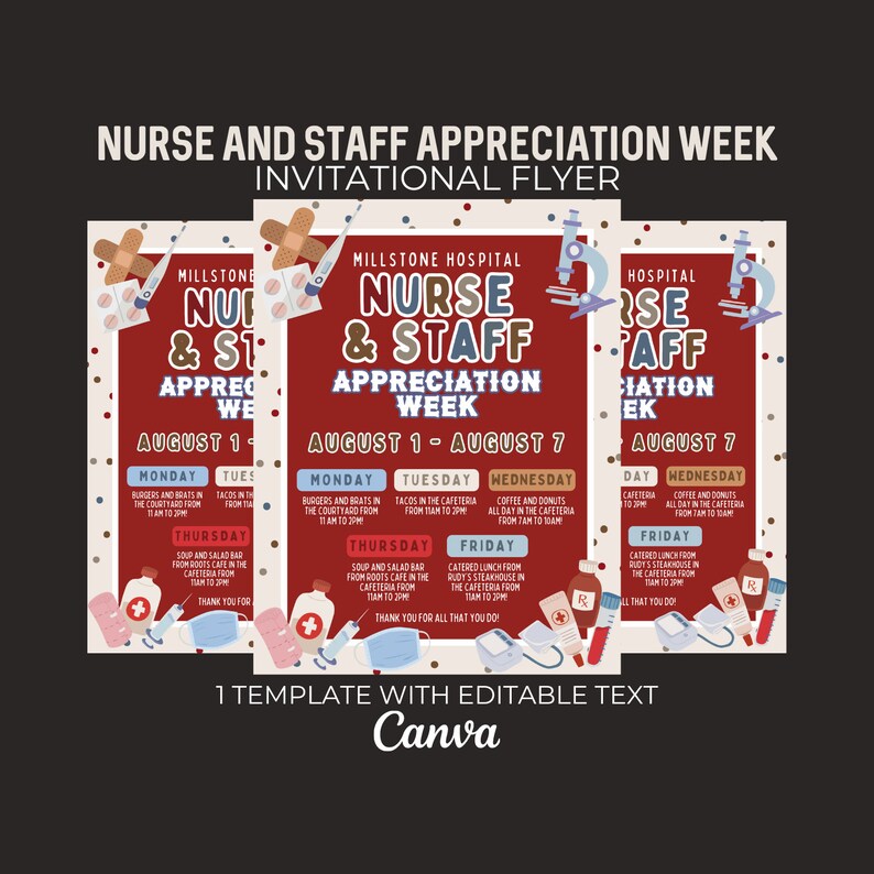 EDITABLE Nurse Appreciation Week Itinerary Flyer Nurse's - Etsy