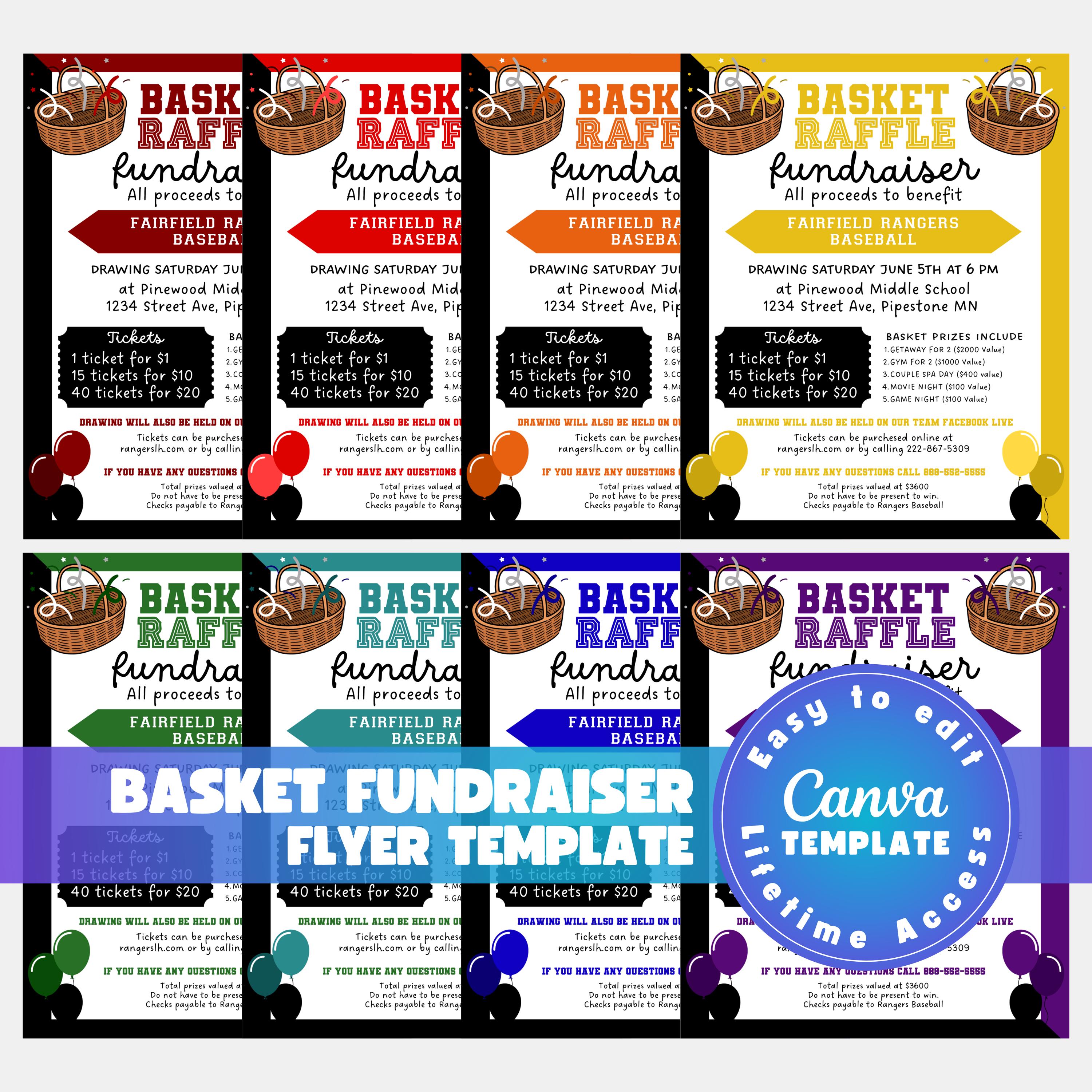 Basket Raffle Ticket Flyer Template, Sports Fundraiser Raffle Printable ...