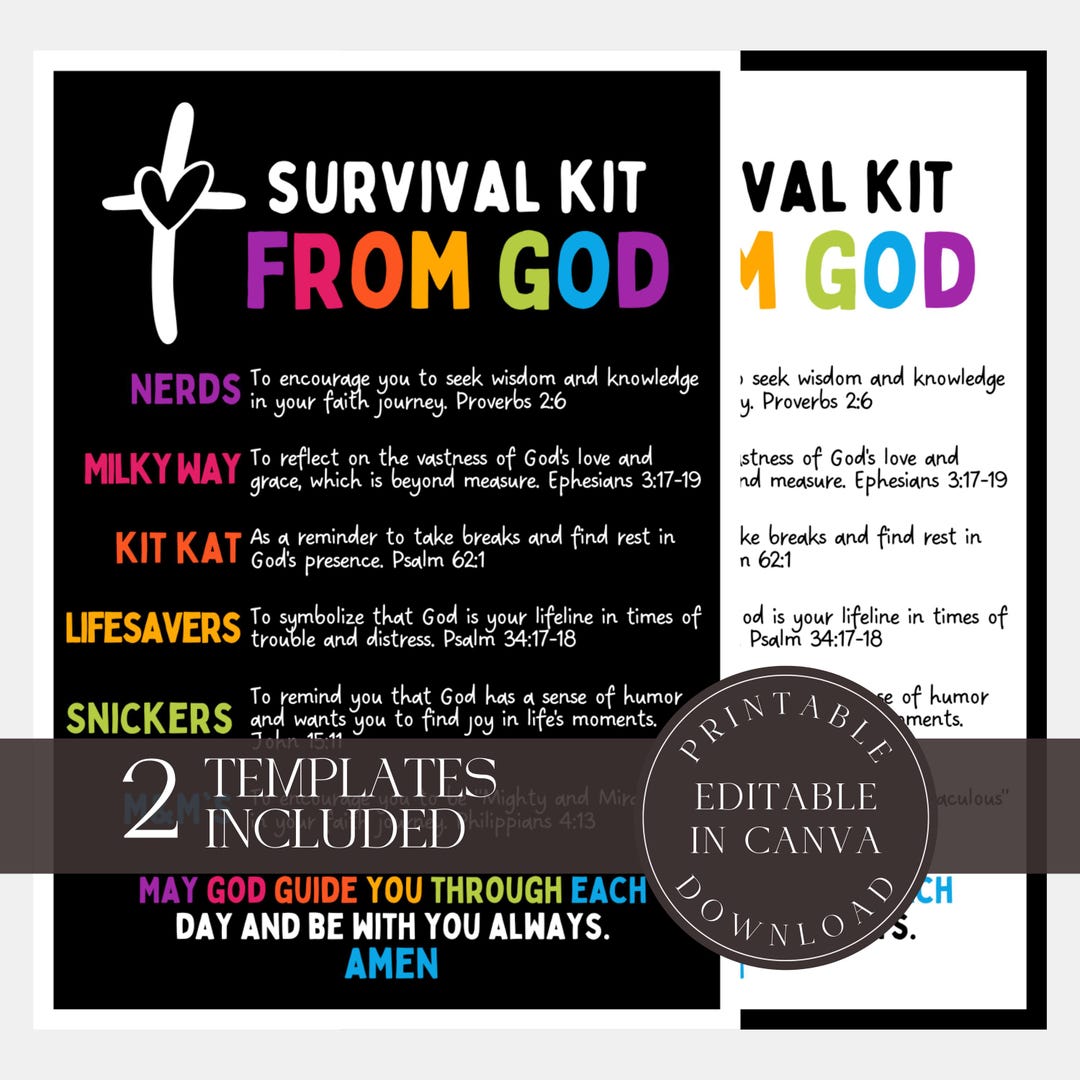 Editable Gods Survival Kit Church Tag Survival Kit From God Christian ...