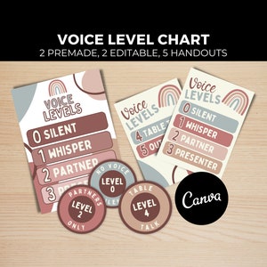 Editable Boho Rainbow Voice Level Chart Noise Level Poster and Handouts Classroom Management ...