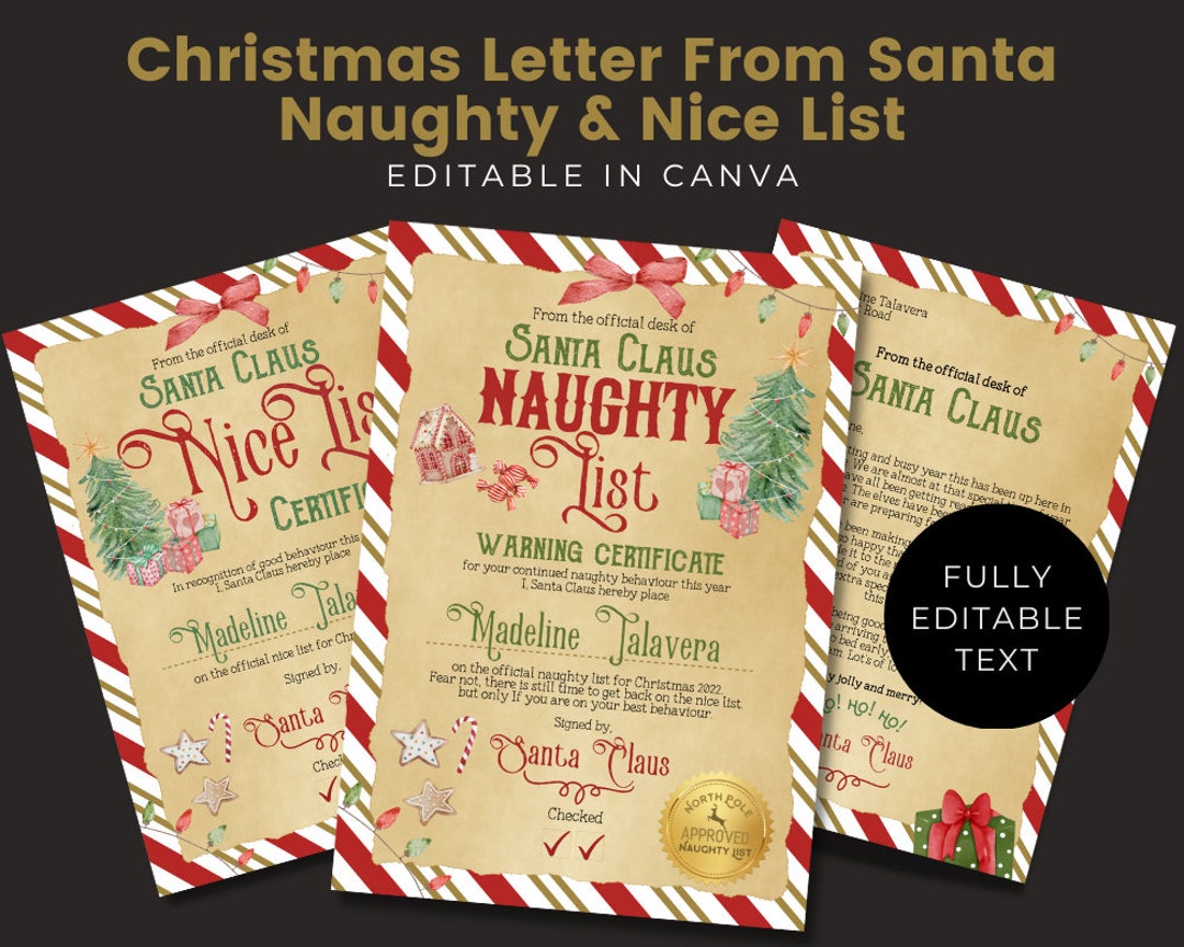 Editable Letter From Santa Bundle, Christmas Nice List, Naughty List ...