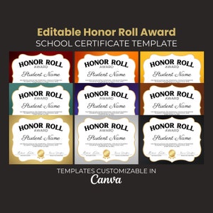 Editable School Honor Roll Certificate, Classroom Academic Excellence ...