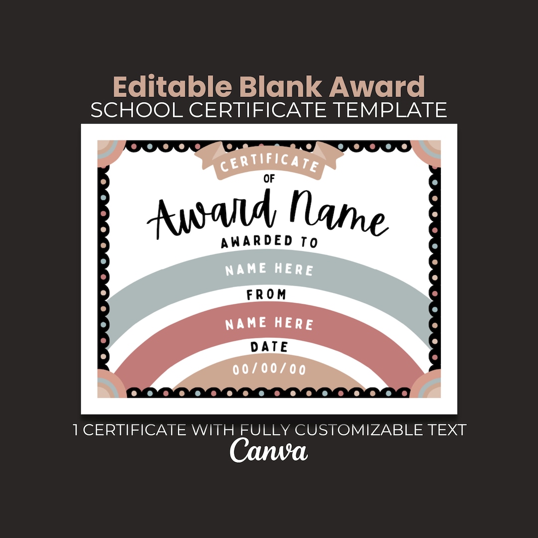 Editable Blank Custom Rainbow School Certificates, Classroom Award ...