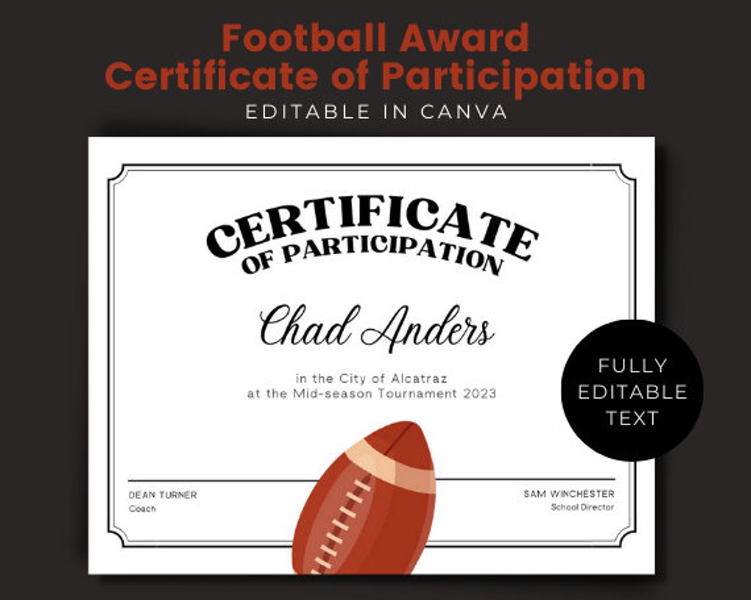 End of Season Football Awards Editable Certificate Printable - Etsy