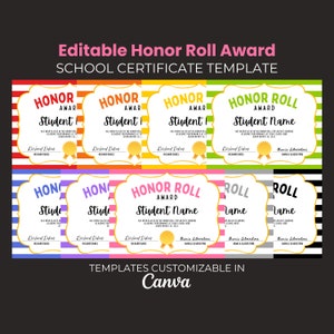 Editable School Honor Roll Certificate, Classroom Academic Excellence ...