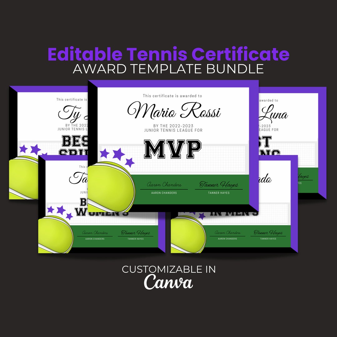 Tennis Certificate Template Bundle, Tennis Award, Printable Certificate ...