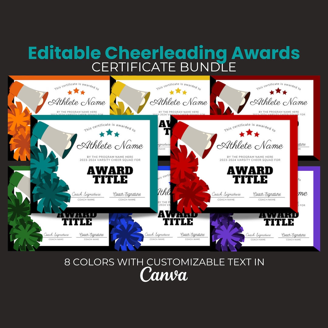 Editable Cheerleading Certificate, Cheer Squad Awards, Team Party ...