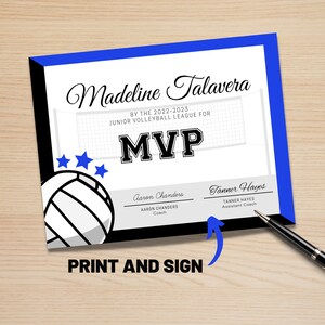 Editable Volleyball Award Certificates Team MVP Printable (canva ...