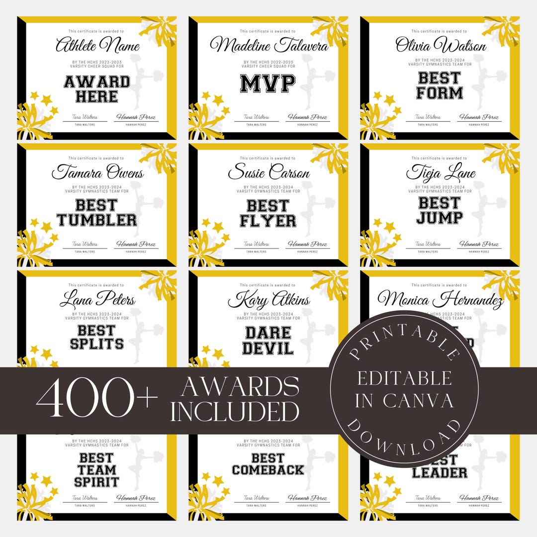 Editable Cheerleading Certificate Cheer Squad Awards Team Party ...