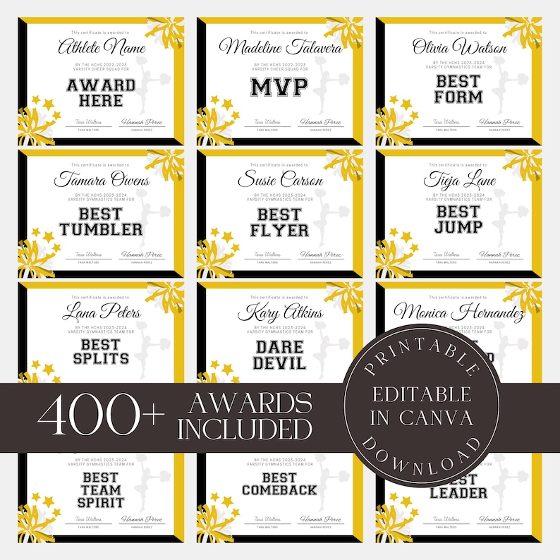 Editable Cheerleading Awards Template, Custom Cheer Award Certificates ...