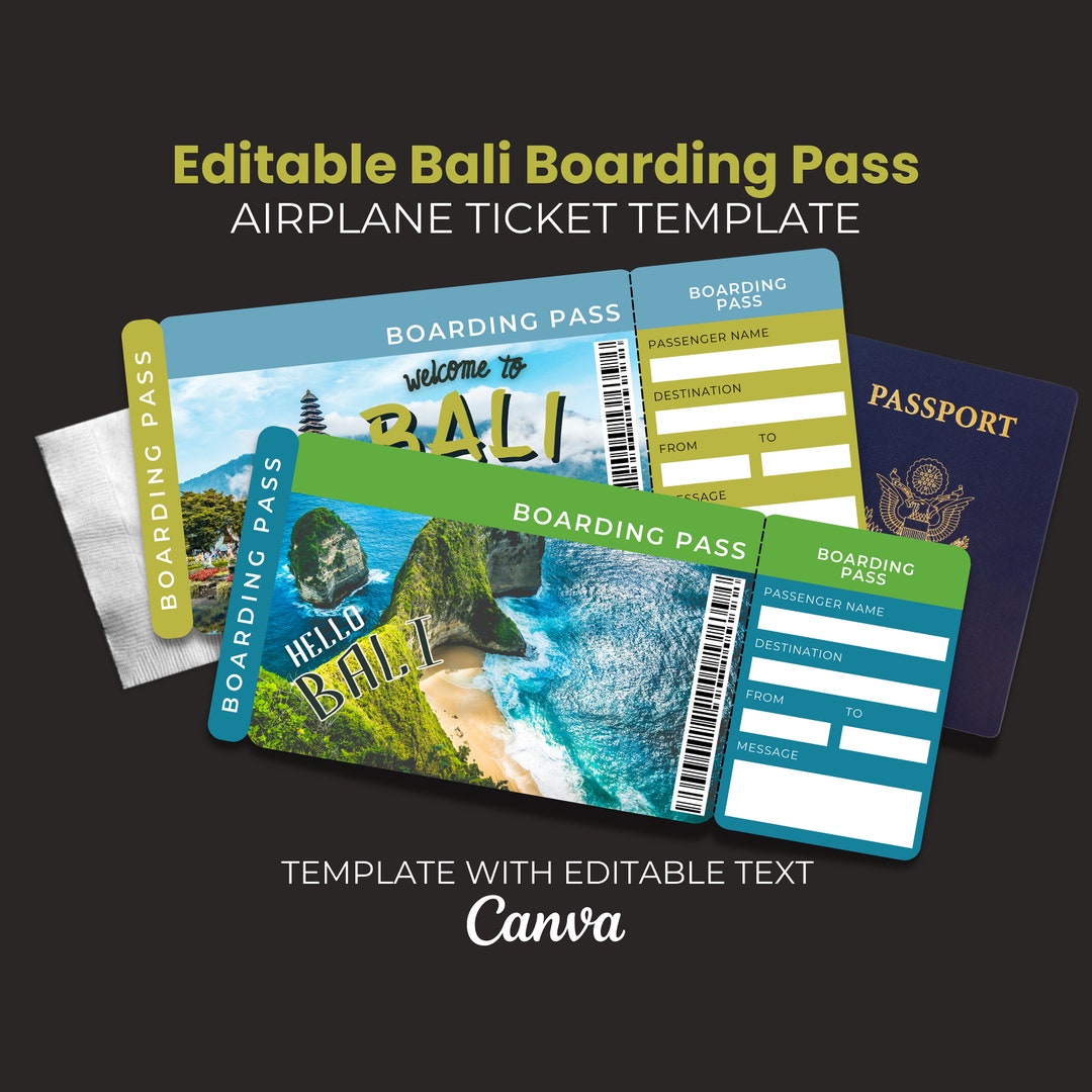 Bali Boarding Pass Template, Bali Vacation Printable Ticket Canva ...