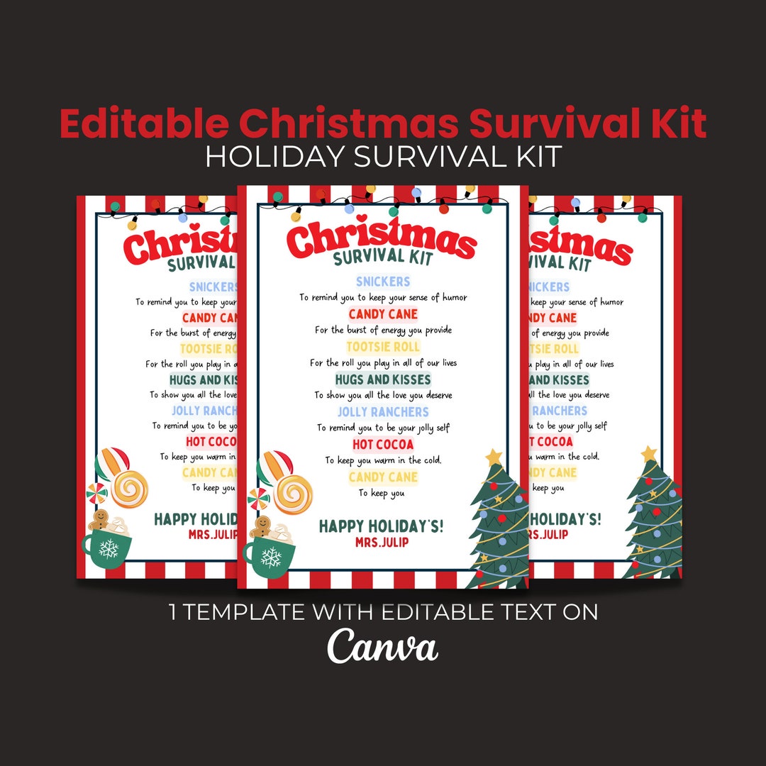 Editable Christmas Survival Kit Card, Staff Teacher Appreciation Gift ...